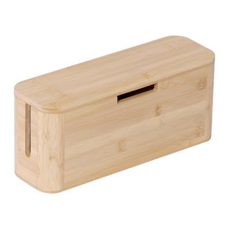 Relaxdays Kabelbox f&uuml;r Steckdosenleiste, Bambus, Magnetdeckel, HBT 14,5x34x11 cm, Kabel verstecken, Steckdosenbox, Natur
