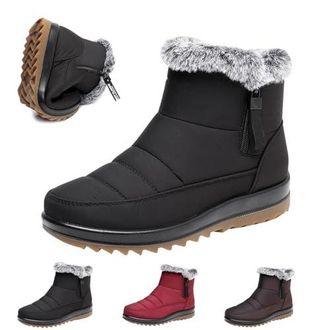 Generic Bottes dhiver imperm&eacute;ables en coton chaud pour femme, bottes dhiver chaudes doubl&eacute;es de fourrure, bottes mi-mollet en polaire avec fermeture &eacute;clair la