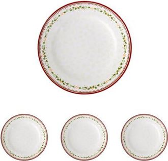 Villeroy & Boch Winter Bakery Delight Speiseteller Sternschnuppe, 27 cm, Premium Porzellan, Wei&szlig;/Rot/Beige (Packung mit 4)