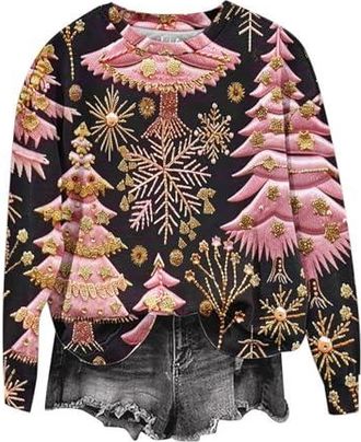 Generic 2025 Sweat de Noel Femme Pull Noel Rigolo Imprimé Hiver Pull Noël Femme Drole Pullover De Noël Femmes Moche Ugly Pulls Noels Rigolo Sweat Polaire Femm