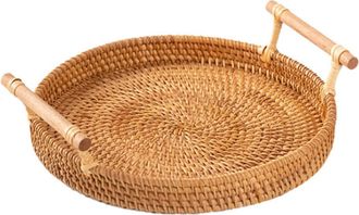 Generic Rundes Rattan-Serviertablett mit Griffen Zum Servieren von Brot, Vorspeisen und Getr&auml;nken auf Partys