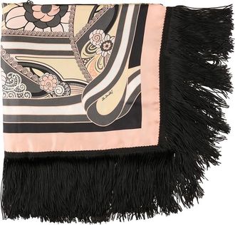 La DoubleJ Femme, Accessoires, Multicolore, Taille: ONE Size Foulard Carr&eacute; R&eacute;versible &agrave; Franges