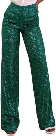Generic Pantalon scintillant pour femme - Pantalon à paillettes décontracté - Pantalon de danse à paillettes confortable - Taille élastique - Taille haute - J
