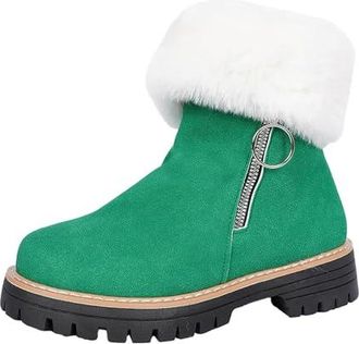 Generic Bottines de neige en fausse fourrure pour femme - Imperm&eacute;ables - Bout rond - Talon bas avec fermeture &eacute;clair lat&eacute;rale, Vert, 38.5 EU