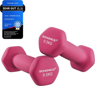Songmics Hanteln 2er Set, 2 x 0,5 kg, Kurzhanteln mit matter Beschichtung aus Neopren, rutschfest, Fitness, Krafttraining, f&uuml;r Zuhause, Fitnessstudio, pink SYL