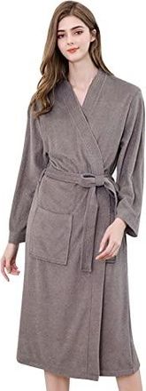 Generic Peignoir de bain en tissu &eacute;ponge pour femme - Couleur pure - Chaud - Avec ceinture et poches - Confortable et doux - Col en V - Pour lhiver, gris, XL