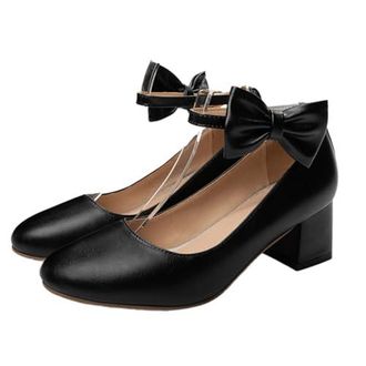 Frcolor Chaussures Femmes à Talon Moyen Épais avec Noeud Élégant Confortables et Durables pour Marche et Usage Quotidien Style Chic et Raffiné Noir