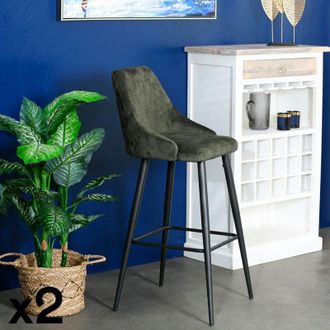 Pier Import Pier Import - Chaise de bar velours vert kaki (lot de 2) malmoe