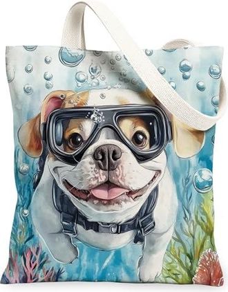 Generic Sac fourre-tout en toile Pop Art caniche pour faire du shopping, 33 x 38,1 cm, motif chiot nautique, sac d&eacute;picerie r&eacute;utilisable pour femme, animal de 