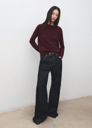 Mango Pull en maille &agrave; col rond lie de vin - Femme - XS - MANGO