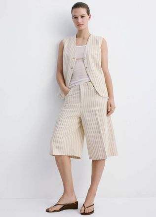 Mango Bermuda rayures taille normale vanille - Femme - 32 - MANGO