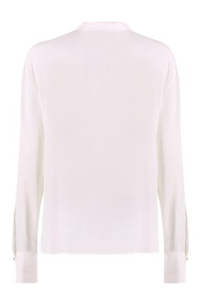 Genny Womens Cr&ecirc;pe De Chine Pussy-Bow Shirt White Silk