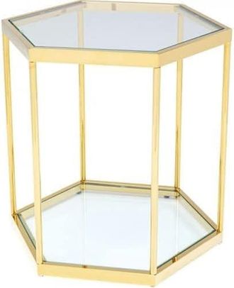 Kare Design Design Beistelltisch Comb, Gold, Sechseckig, Doppelte Ablagefl&auml;che, 50kg max. Belastbarkeit, ESG Sicherheitsglas, Handgearbeitet, Couchtisch, Abstellt
