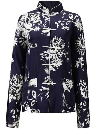 Shanghai Tang veste en coton &agrave; fleurs - Bleu