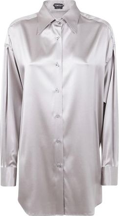 Tom Ford Femme, Blouses et Chemises, Gris, Taille: 40 FR Chemise Relax Coupe D&eacute;contract&eacute;e en Satin de Soie Stretch