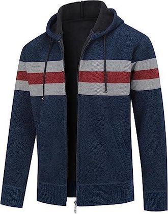 AlltheMen Cardigan à Capuche Homme zippé en Tricot Gilet Manches Longues de Couleur Uni épais Casual dhiver 8750 Bleu Marine 4XL