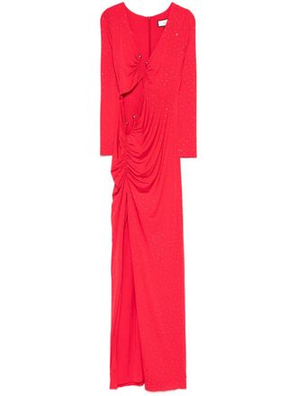 Nissa robe longue &agrave; ornements en cristal - Rouge