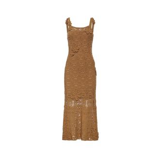 Pinko Pinko, Femme, Robes, Brun, Taille: 36 FR Juncus Crochet Midi Dress