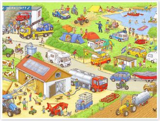 Posterlounge Auto-Wimmelbild - Auf dem Land Poster von Stefan Seidel 70 x 50 cm Wandbilder Wanddeko