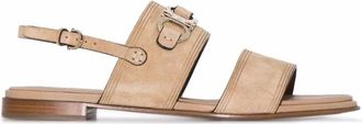 Ferragamo Femme, Chaussures, Beige, Taille: 36 1/2 EU Sandales en daim à plaque Gancini