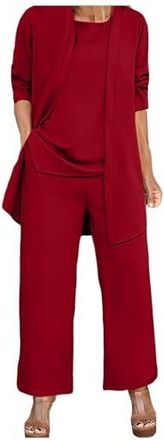 Generic 2026 Ensemble de costume 3 pi&egrave;ces pour femme Automne Hiver Ensemble de costume tendance grande taille, Rouge, 3XL