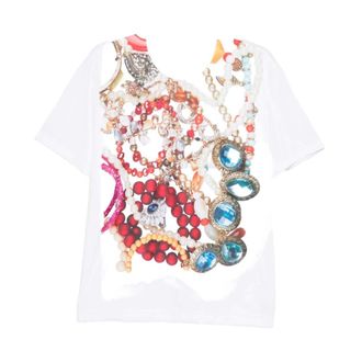Comme Des Gar&ccedil;ons Femme, Tops, Blanc, Taille: 36 FR Manches Courtes Col Rond Imprim&eacute; Bijoux Ourlet Droit