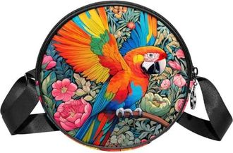 Generic Petit sac &agrave; bandouli&egrave;re rond pour femme, motif perroquet avec fermeture &eacute;clair, bretelles r&eacute;glables, sac &agrave; main rond d&eacute;contract&eacute; pour femmes et filles