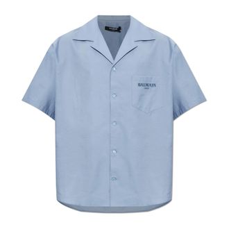 Balmain Homme, Chemises, Bleu, Taille: 2XL Chemise avec logo