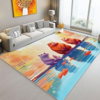 Generic Multicolore Lavable en Machine Tapis Salon Dessin &agrave; la Main Lion de mer Automne, 160 x 230 cm Doux Tapis de Sol Pelucheux Dessous Antid&eacute;rapant, Entree