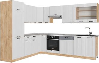 Vicco Eckküche Fame-Line, Weiß Landhaus, 227 x 60 cm, AP Marmor