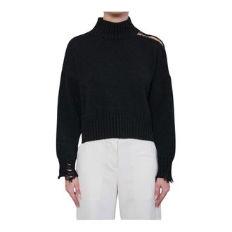 Kaos Kaos, Femme, Pulls, Noir, Taille: 40 FR Haut à col haut avec application de broches