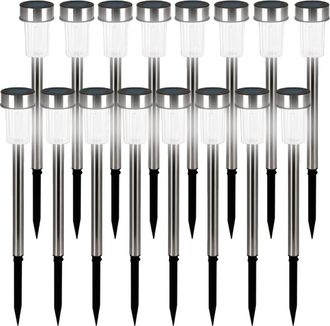 Deuba Solarlampe für Außen 16er Set LED Wetterfest IP44 Dämmerungssensor Erdspieß Edelstahl Weiß Solar Garten Leuchte Außenleuchte Balkon Deko
