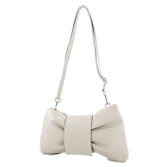 modamoda.de T214 Damen Leder Umh&auml;ngetasche Clutch Schultertasche Schleife handmade in Italy, Farbe:Kieselgrau