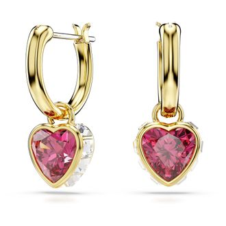 Swarovski Chroma Ohrh&auml;nger, Rote und Vergoldete Ohrringe mit Herz-Motiv und Strahlenden Swarovski Kristallen