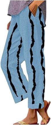 Generic Pantalon L&eacute;ger Femme Fluide Ample Lin Ample Pantalon D&eacute;contract&eacute; en Coton et Lin pour Femmes Imprim&eacute; R&eacute;tro Poches Amples Femme Taille Haute L&eacute;ger (Ros