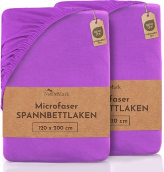 NatureMark Mikrofaser SPANNBETTLAKEN 2er Pack zum Sparpreis! viele Größen und Farben Markenware (Bettlaken 120x200 cm - Lila)