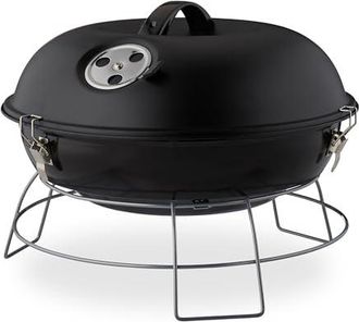 Relaxdays Kugelgrill, tragbar, mit Deckel, leckeres BBQ, Picknickgrill mit gro&szlig;er Grillfl&auml;che, Holzkohle, &Oslash;36cm, schwarz, 27 x 36 x 36 cm