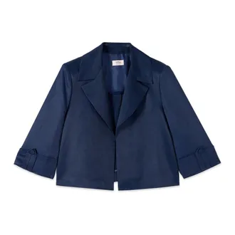 Oltre Femme, Vestes, Bleu, Taille: 38 FR Blazer court en m&eacute;lange de lin