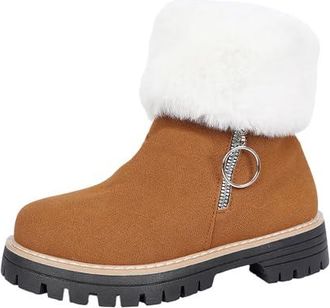 Generic Bottines de neige en fausse fourrure pour femme - Imperm&eacute;ables - Bout rond - Talon bas avec fermeture &eacute;clair lat&eacute;rale, marron, 38.5 EU