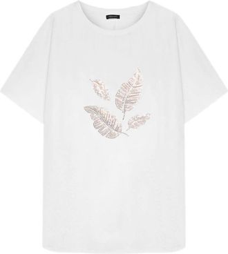 Fiorella Rubino Femme, Tops, Blanc, Taille: 42 FR T-shirt en jersey avec feuillage &agrave; sequins