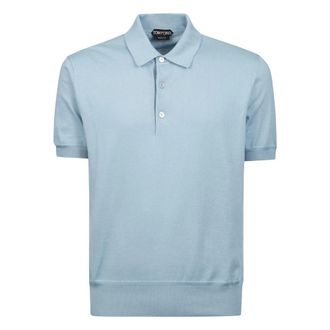 Tom Ford Homme, Tops, Bleu, Taille: XL Polo en Coton avec Demi-Boutonnage