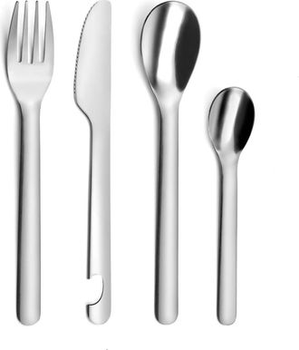 Amefa Besteckset MOBIL 4-teilig | Besteck To Go | 18/0 Edelstahl | Reisebesteck Edelstahl mit Etui | spülmaschinengeeignet | Campingbesteck | Besteck Pickni