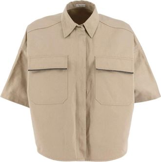 Brunello Cucinelli Femme, Blouses et Chemises, Beige, Taille: 34 FR Chemise Safari &agrave; Manches Courtes