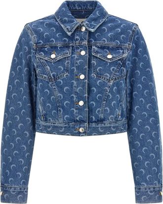 Marine Serre Femme, Vestes, Bleu, Taille: 38 FR Veste Courte en Denim Moon Laser