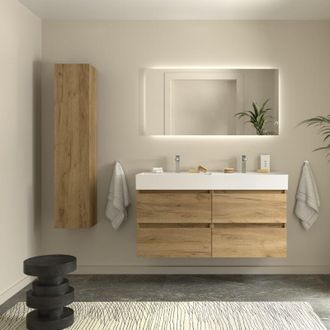 Cygnus Bath Meuble de salle de bain BEQUIA 120cm Ch&ecirc;ne Vasque Porcelaine