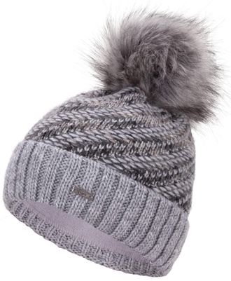Faera Winterm&uuml;tze M&uuml;tze Damen warm gef&uuml;ttert mit Kunstfell Bommel Bommelm&uuml;tze Fleecefutter Winter Strickm&uuml;tze Beanie M&auml;dchen 42, Farbe:Hellgrau