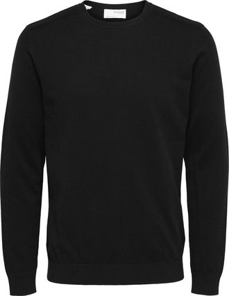 Selected Herren Selected Rundhals Pullover | Einfarbiges Feinstrick Langarm Shirt SLHBERG | Baumwolle Sweater, Farben:Schwarz, Größe Pullover:XXL