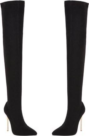 BESPORTBLE Bottes pour Femme &agrave; Talons Fins Cuissardes Noires en PU Semelle Antid&eacute;rapante Bottes Hautes au-Dessus du Genou pour Automne et Hiver Taille 42 &Eacute;l&eacute;gant