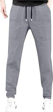 Generic Pantalon respirant &agrave; coupe droite pour homme pour le travail et les v&ecirc;tements d&eacute;contract&eacute;s, taille &eacute;lastique, l&eacute;ger et confortable, Cendr&eacute; clair, 3XL