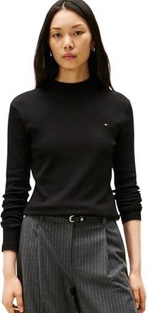 Tommy Hilfiger T-Shirt Manches Longues Femme Slim Cody Col Cheminée, Noir (Black), XXXL